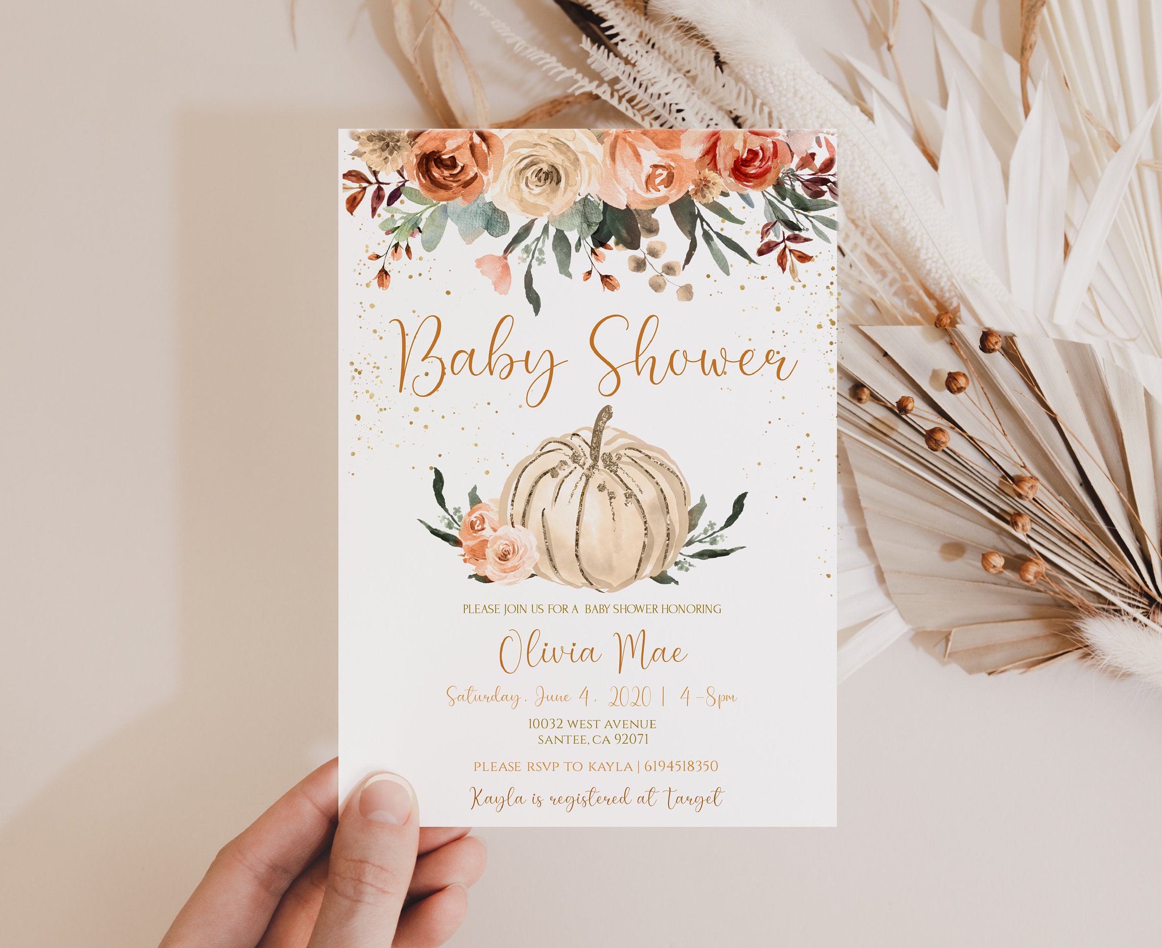 Boho Little Pumpkin Baby Shower Invitation, Gender Neutral Invite ...