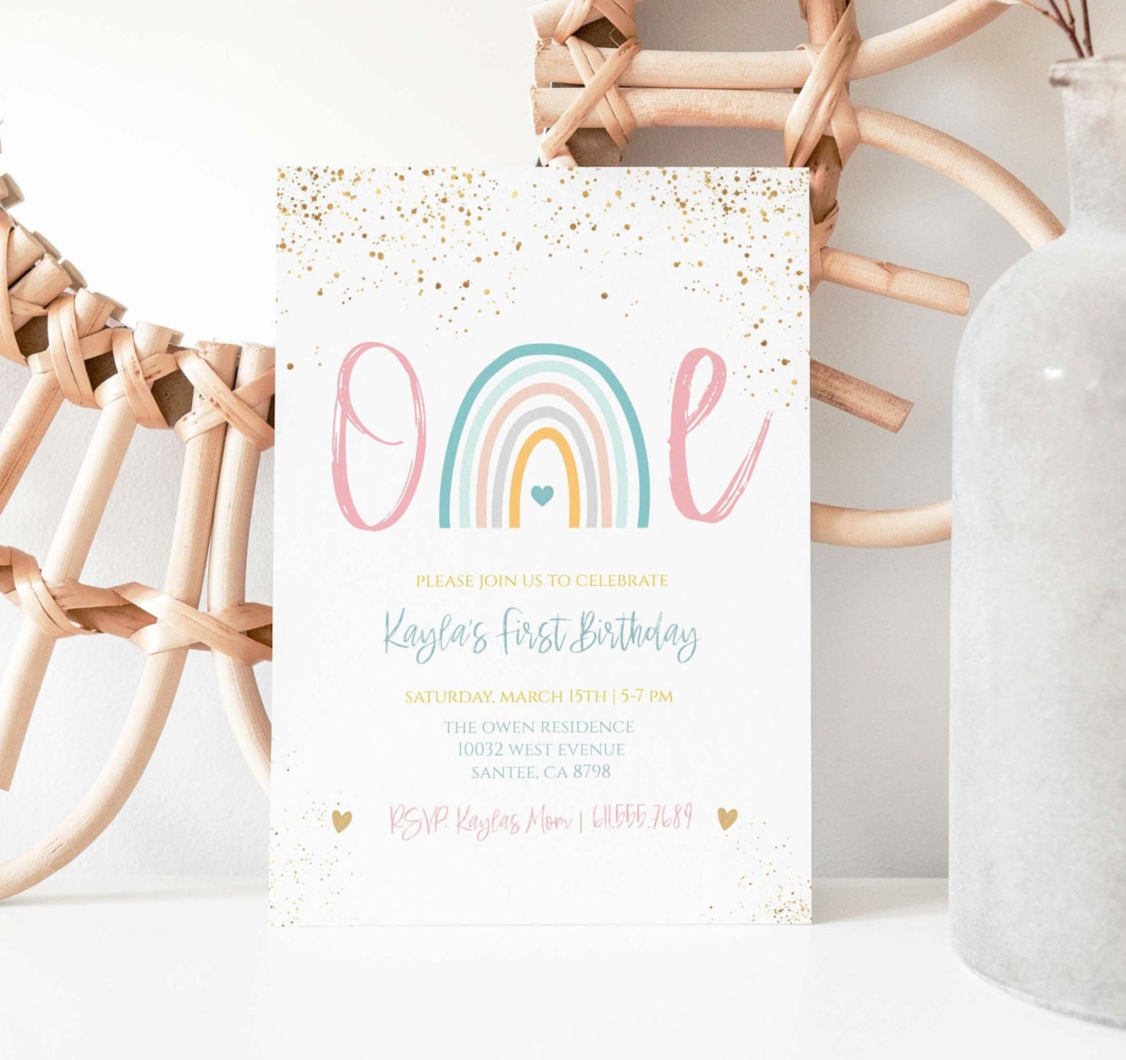Pastel Rainbow First Birthday Invitation Editable Rainbow - Etsy