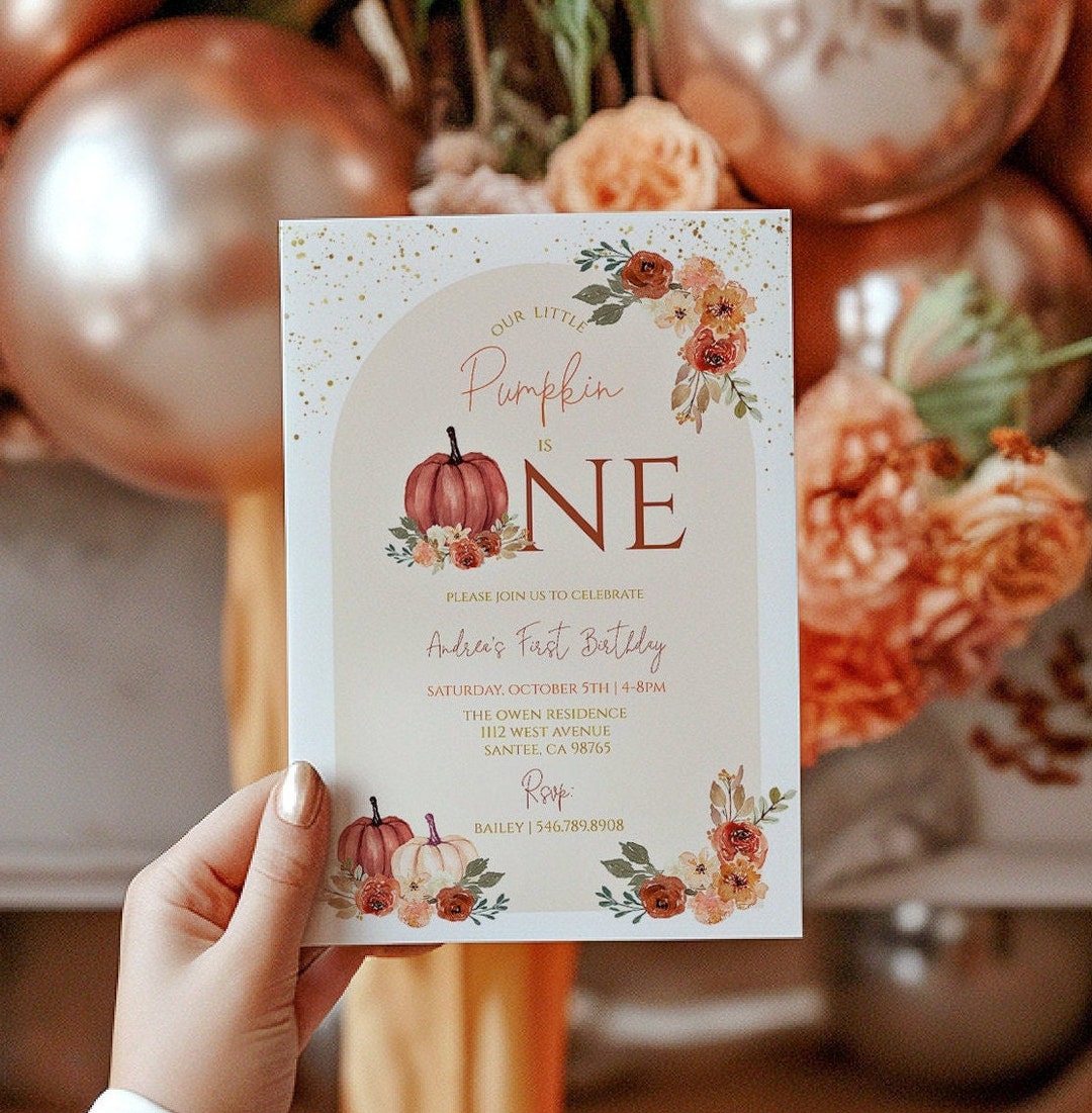 Pumpkin First Birthday Invitation Boho, Little Pumpkin is One, Editable ...