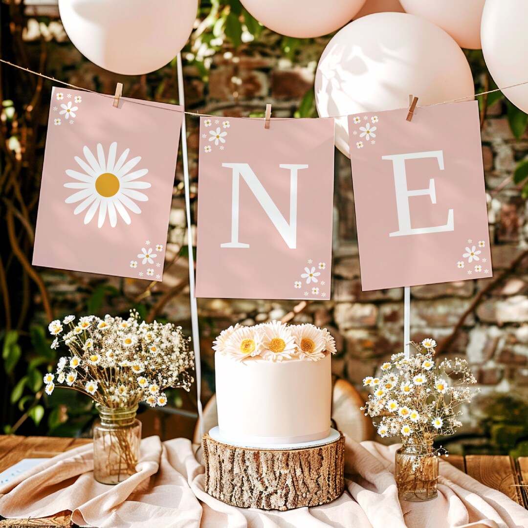 Editable Blush Daisy Banner- First Birthday| ANY LETTERS| Groovy ONE ...