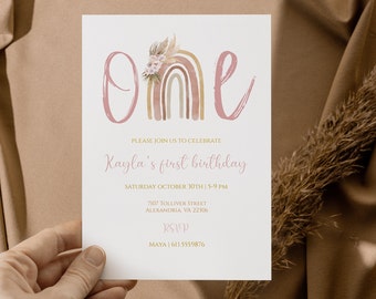 Modern Rainbow First Birthday Invitation Editable Rainbow | Etsy
