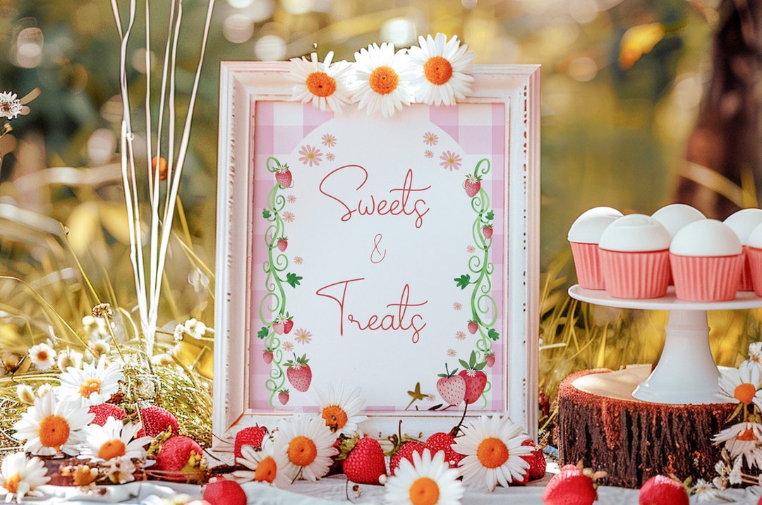 Strawberry Sweets and Treats Sign, Dessert Table Decor, Strawberry Sign ...