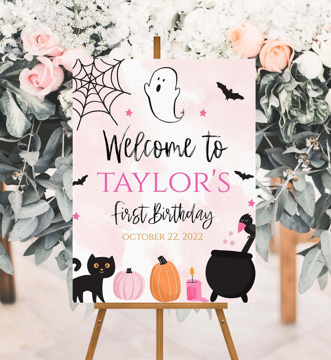 Halloween Ghost Girl Welcome Sign, Ghoul Birthday Party, Printable ...