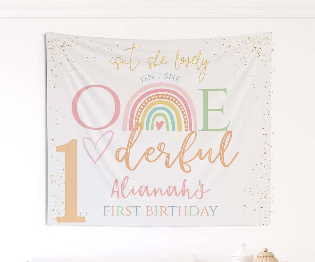 Pastel Rainbow First Birthday Backdrop, Onederful Personalized Sign ...