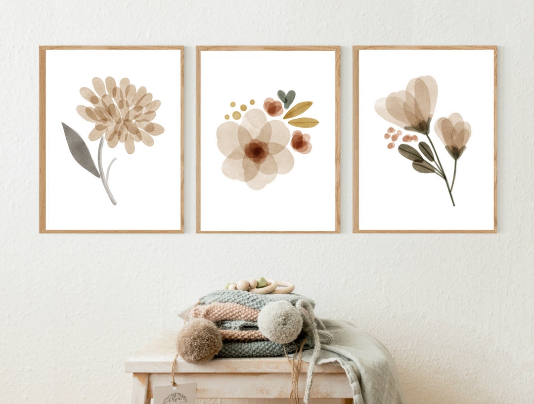 Boho Floral Nursery Prints, Bohemian Wall Art, Nursery Decor, Earthy ...