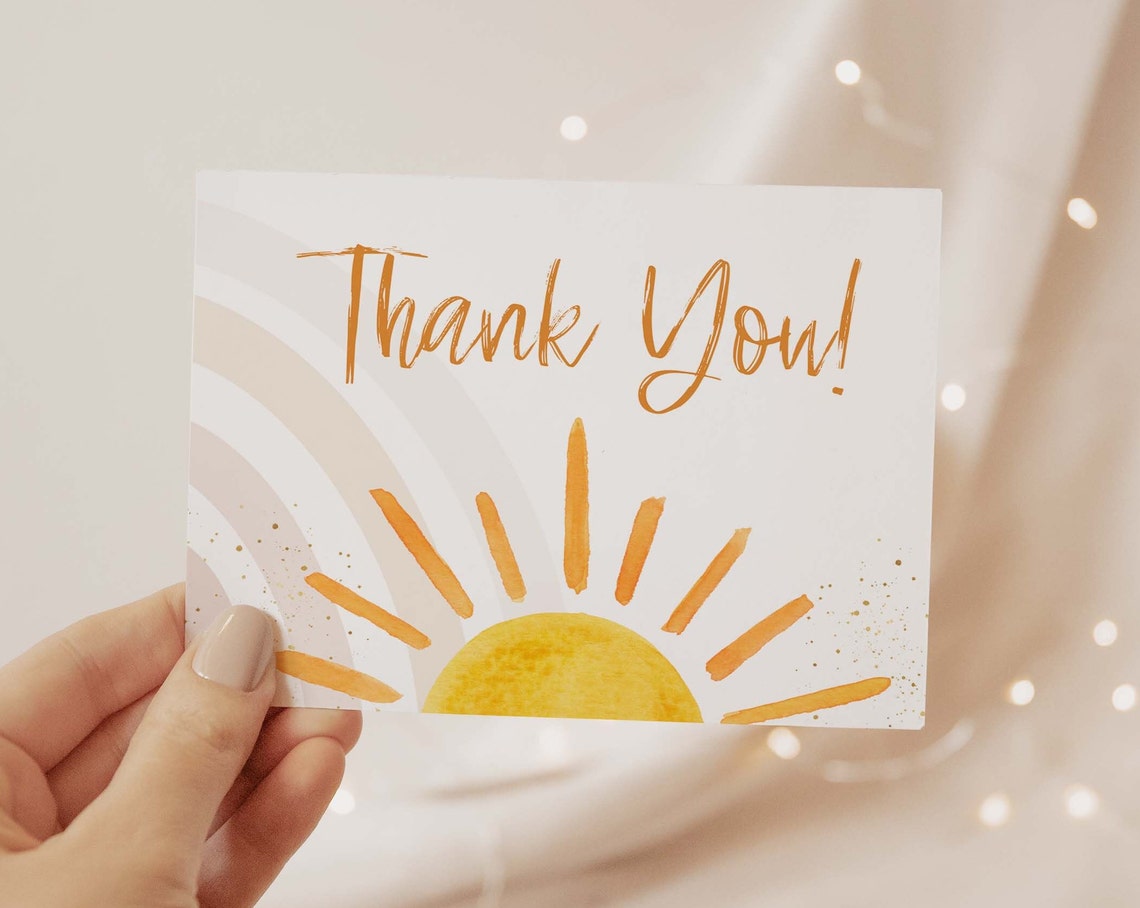 Boho Sunshine Thank You Card. First Trip Around the Sun Birthday Party ...