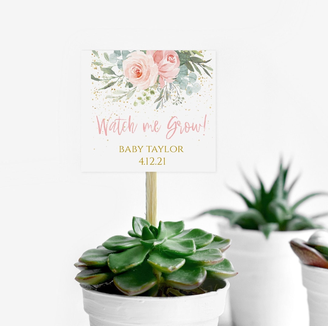 Watch Me Grow Tags, Editable PDF, Favor Tags, Floral Baby Shower Favor ...