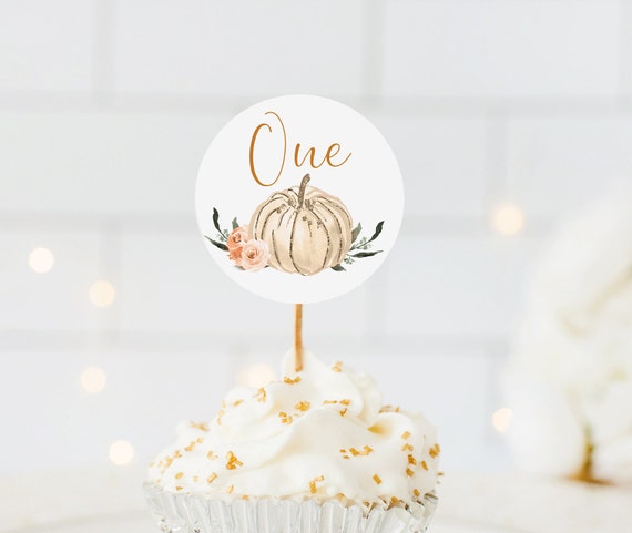 EDITABLE Pumpkin Cupcake Toppers Boho Little Pumpkin Birthday - Etsy