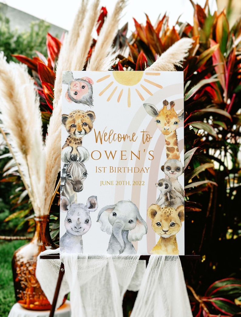 Boho Safari First Birthday Welcome Sign, Jungle Welcome Sign, Zoo ...