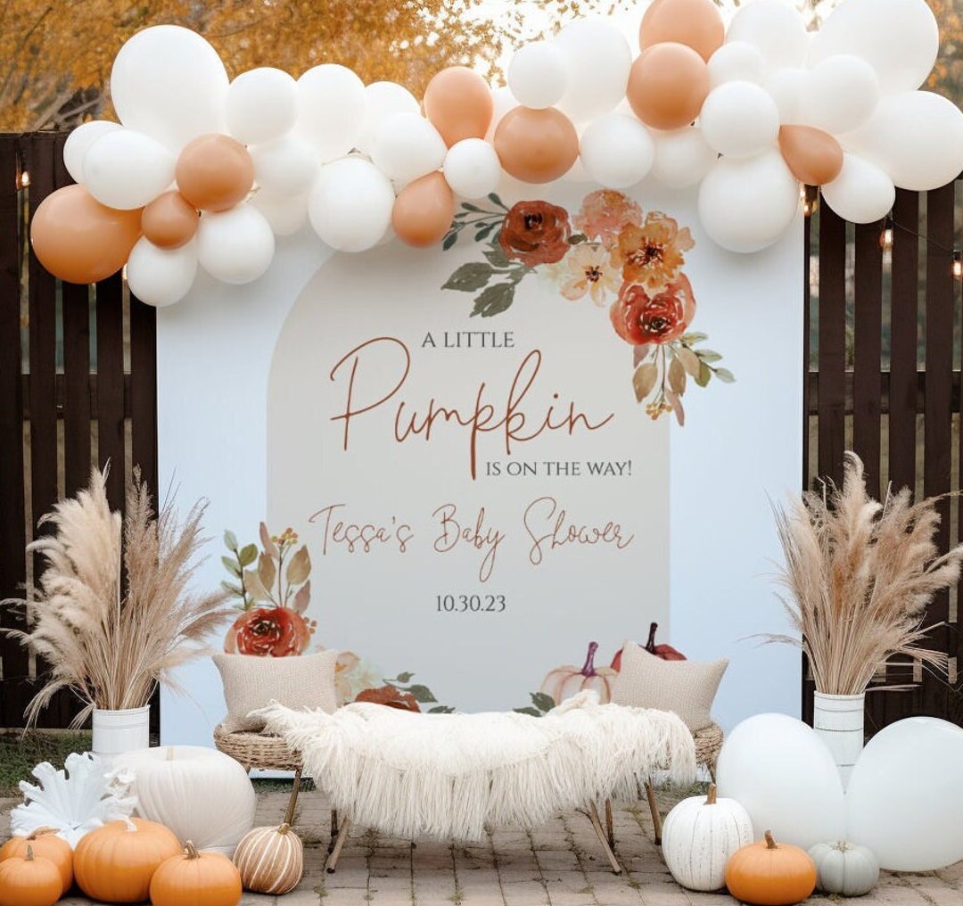 Boho Pumpkin Baby Shower Backdrop Neutral Pumpkin Backdrop for Baby Shower Bridal Shower Backdrop Rustic Autumn Baby Shower 703 Etsy