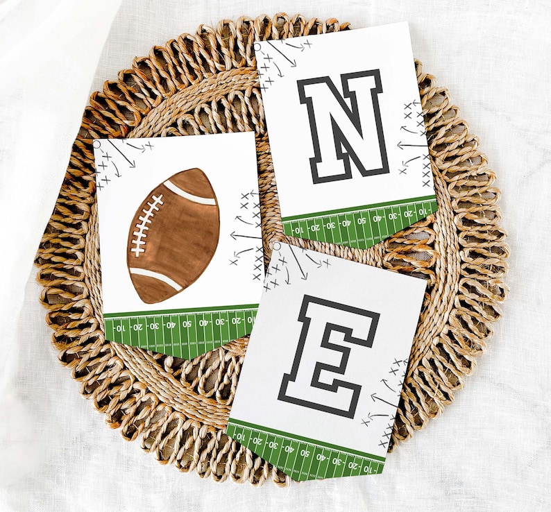 Editable Football Banner, Any Letter, First Birthday, First Year Down ...