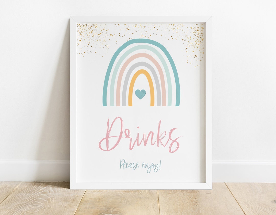 Pastel Rainbow Drinks Table Sign Colorful, 1st Birthday Table Party ...