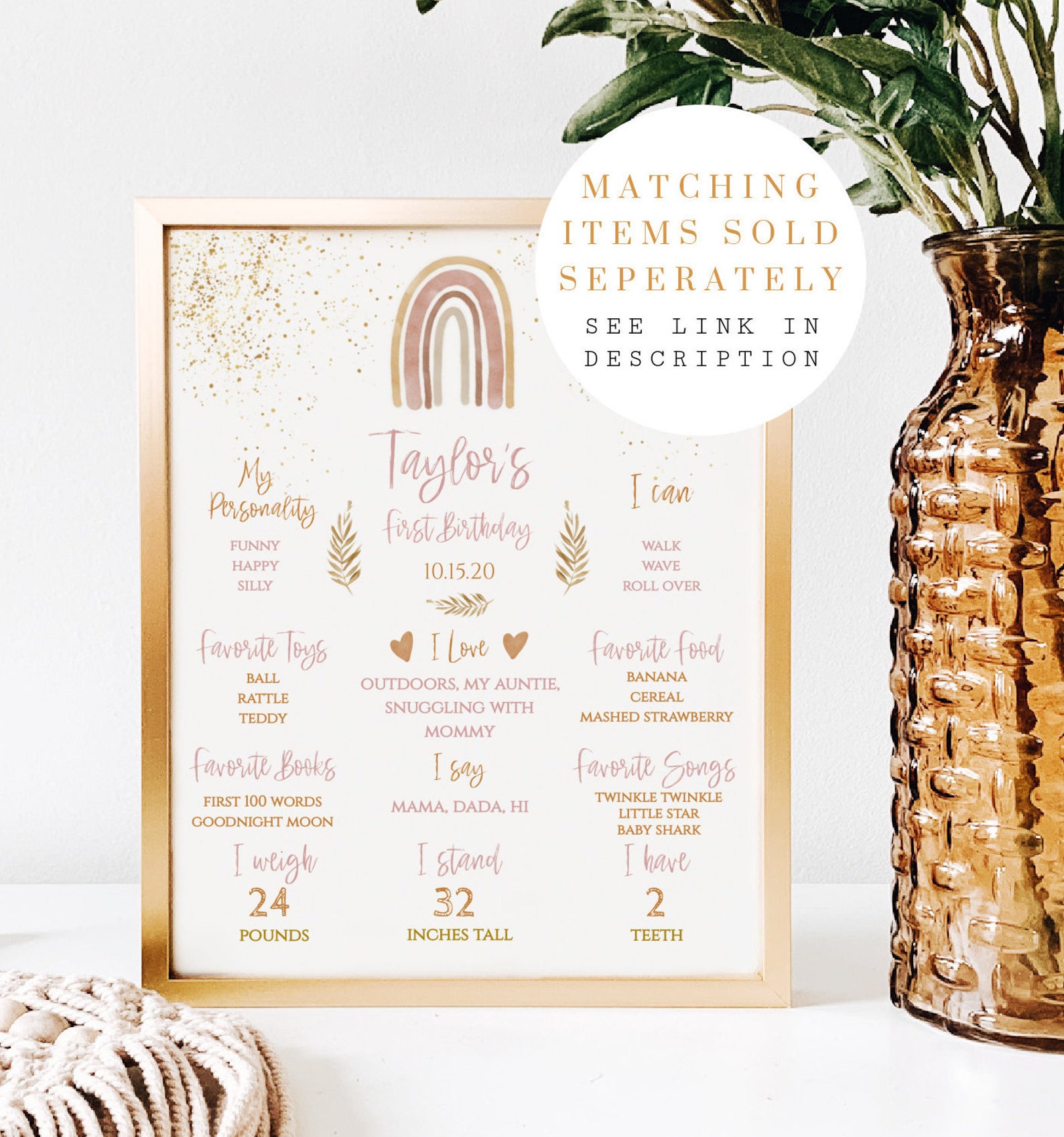 Editable Boho Rainbow Banner- First Birthday| Editable Modern Rainbow ...