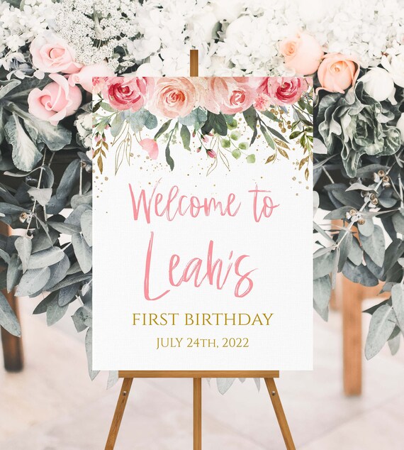 Printable Floral First Birthday Sign-pink Gold Floral Decor - Etsy