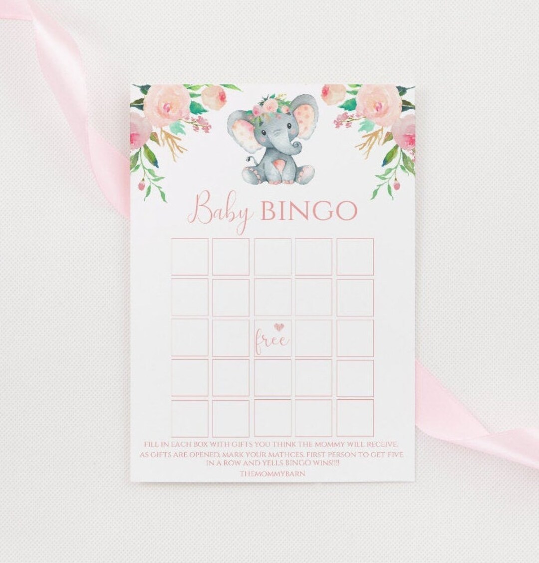 Elephant Baby Shower Bingo Game Girl Floral , Printable for a Gender ...