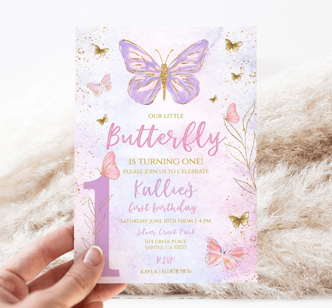 Butterfly First Birthday Invitation | Editable Pastel Butterfly Invite ...