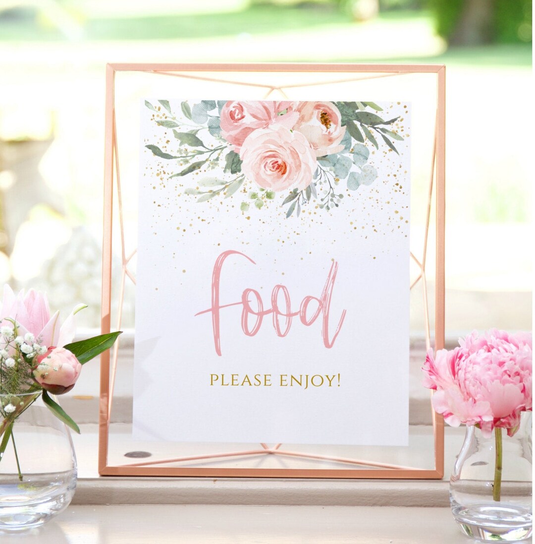 Blush Pink Floral Food Sign, Food Station, Gold Pink Floral , Boho ...