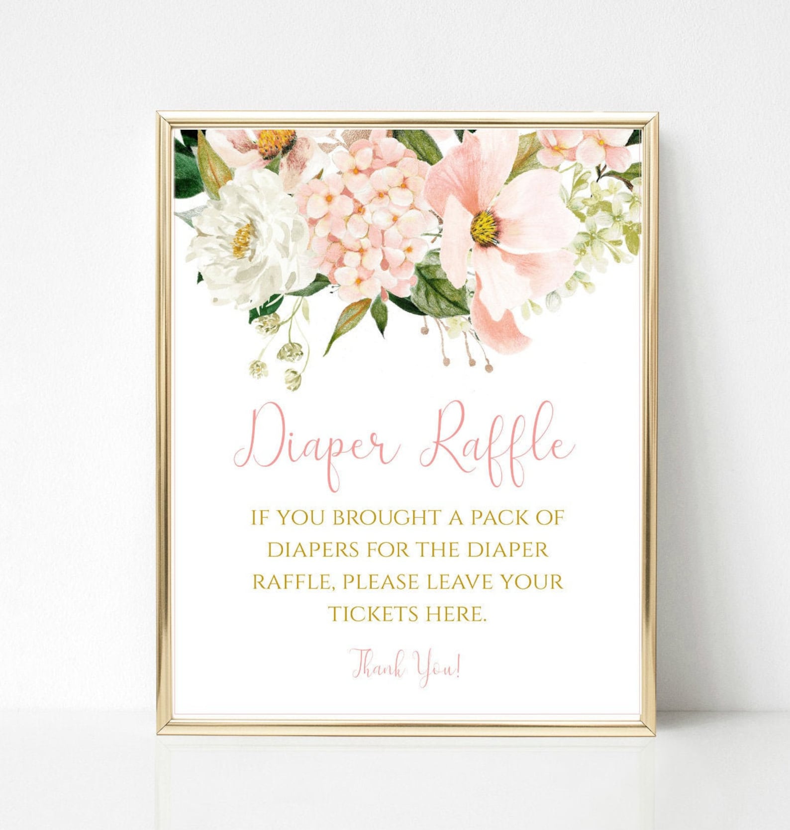 Diaper Raffle Pink Gold Sign Floral Shower Sign Floral | Etsy