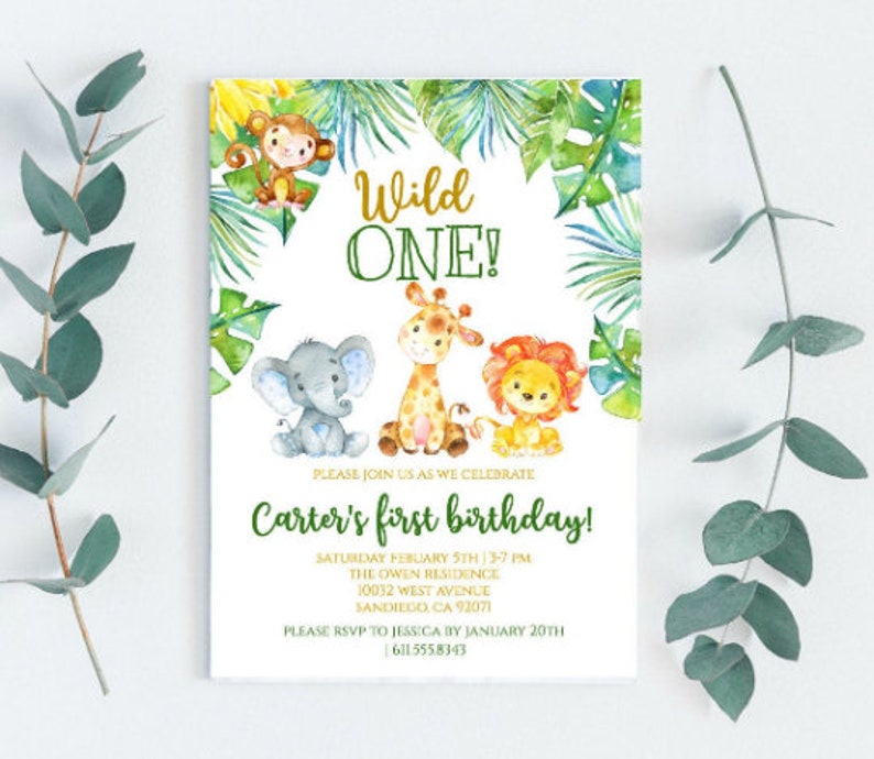 Safari First Birthday Invitation. Wild One Invite Jungle - Etsy