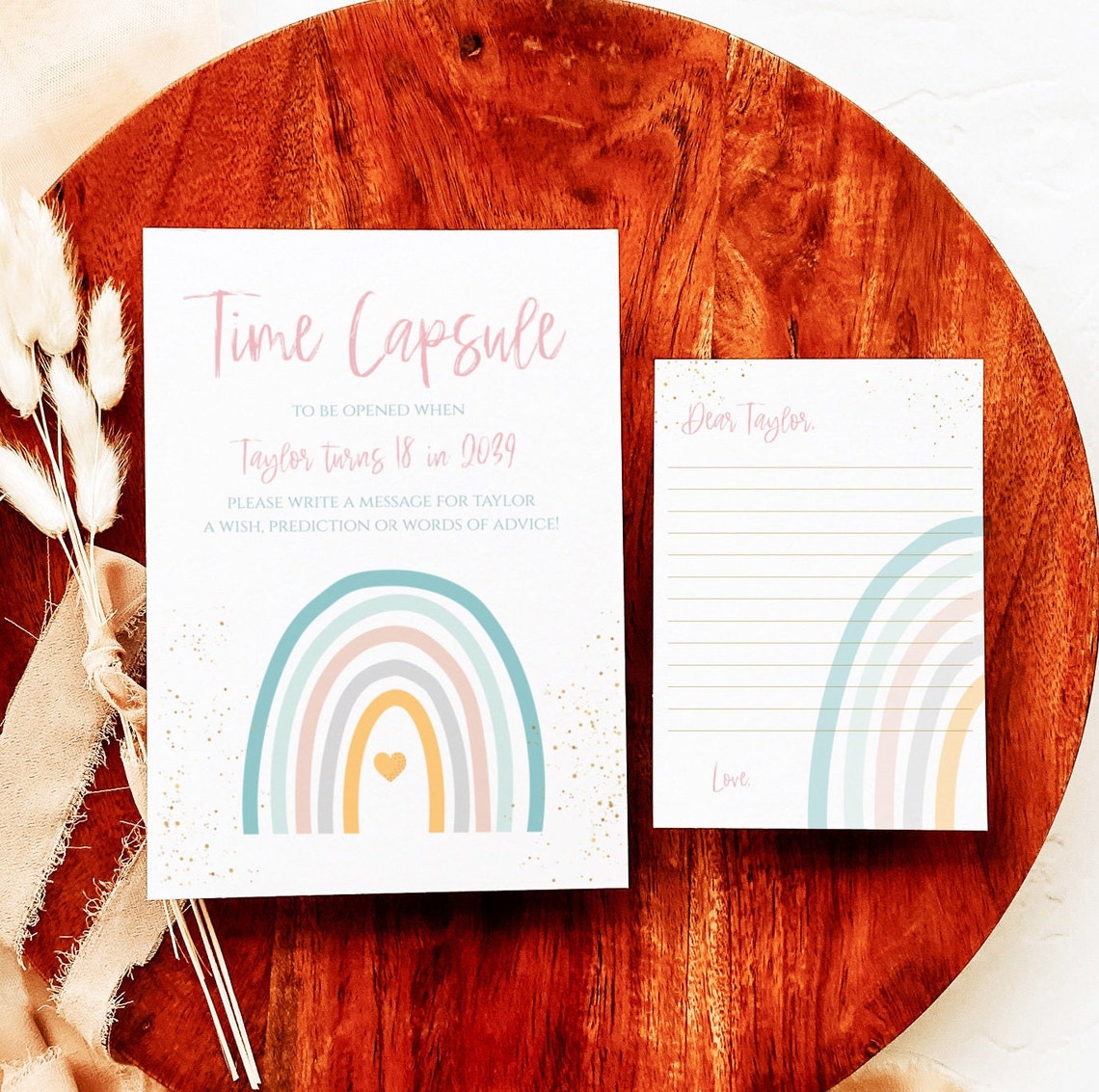 EDITABLE Rainbow Time Capsule and Matching Note Cards, Printable Pastel ...
