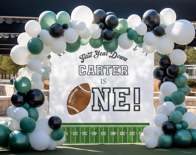 Football Birthday Backdrop Boy, First Year Down Personalized Printed ...
