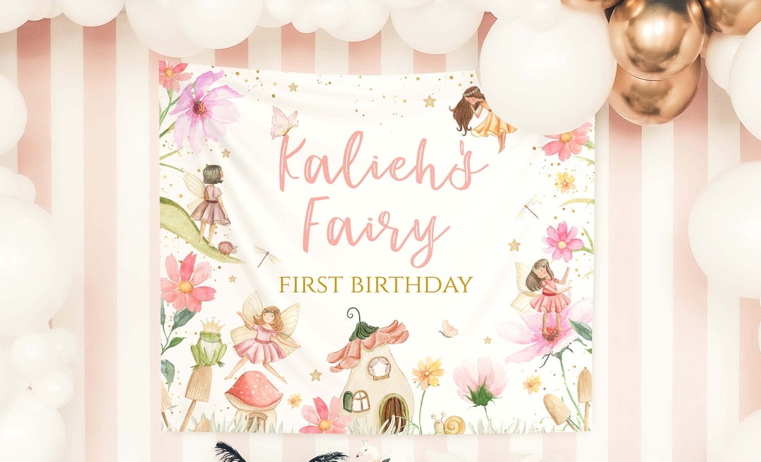 Fairy First Birthday Backdrop, Magical Pixie Personalized Sign ...