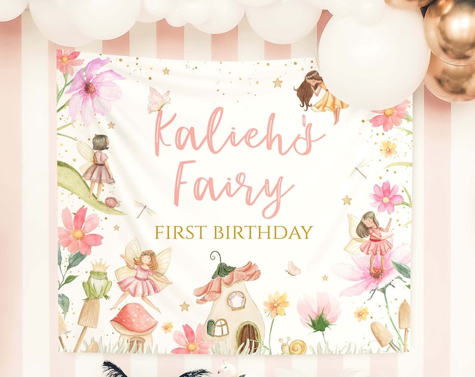 Fairy First Birthday Backdrop, Magical Pixie Personalized Sign ...