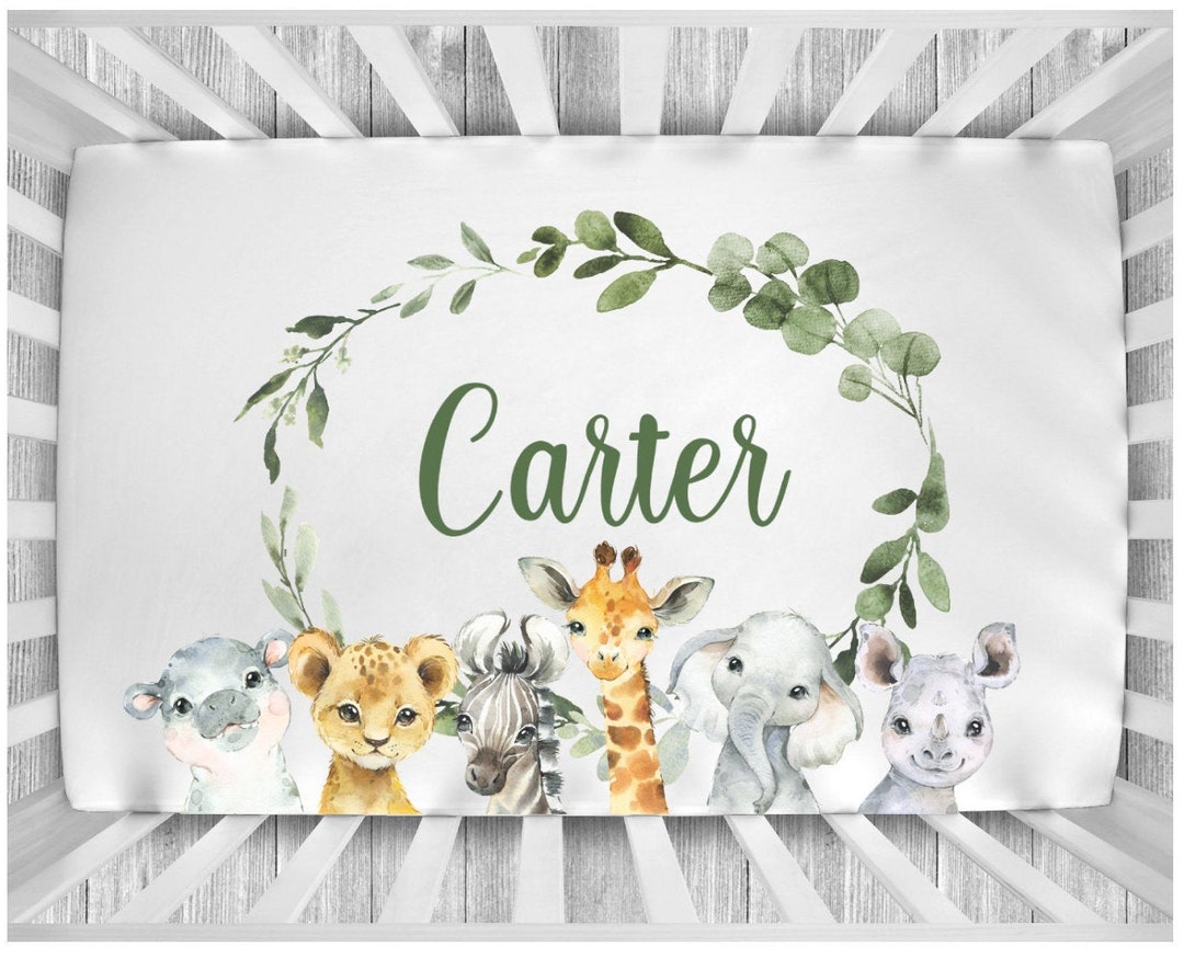 Personalized Safari Crib Sheet, Safari Nursery Bedding, Safari Crib ...