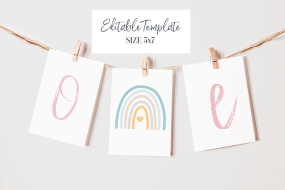 Editable Pastel Rainbow Banner First Birthday Editable | Etsy