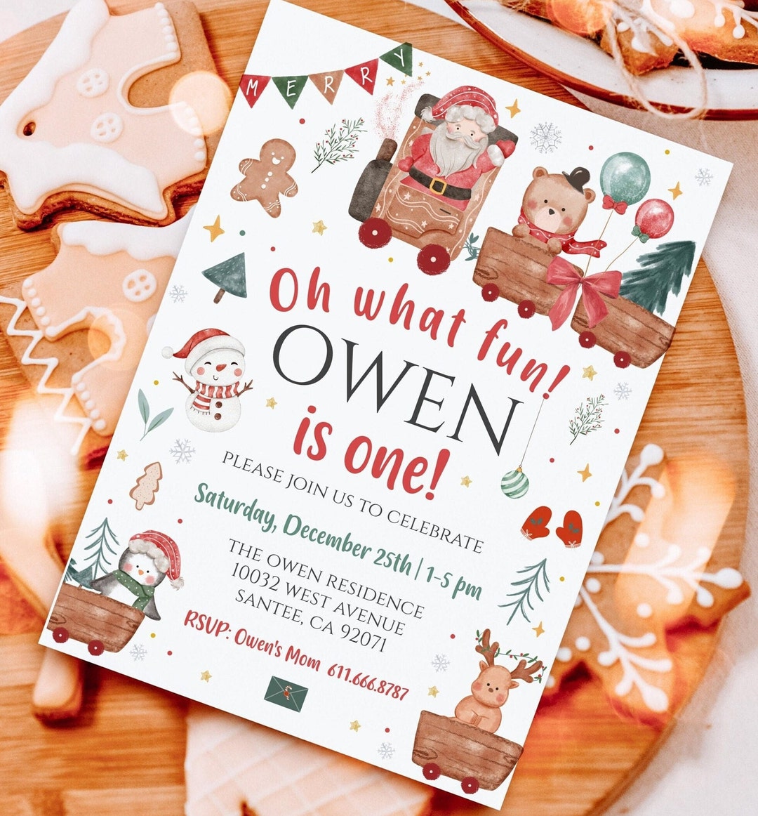 Editable Christmas Birthday Invitation Oh What Fun Christmas Birthday ...
