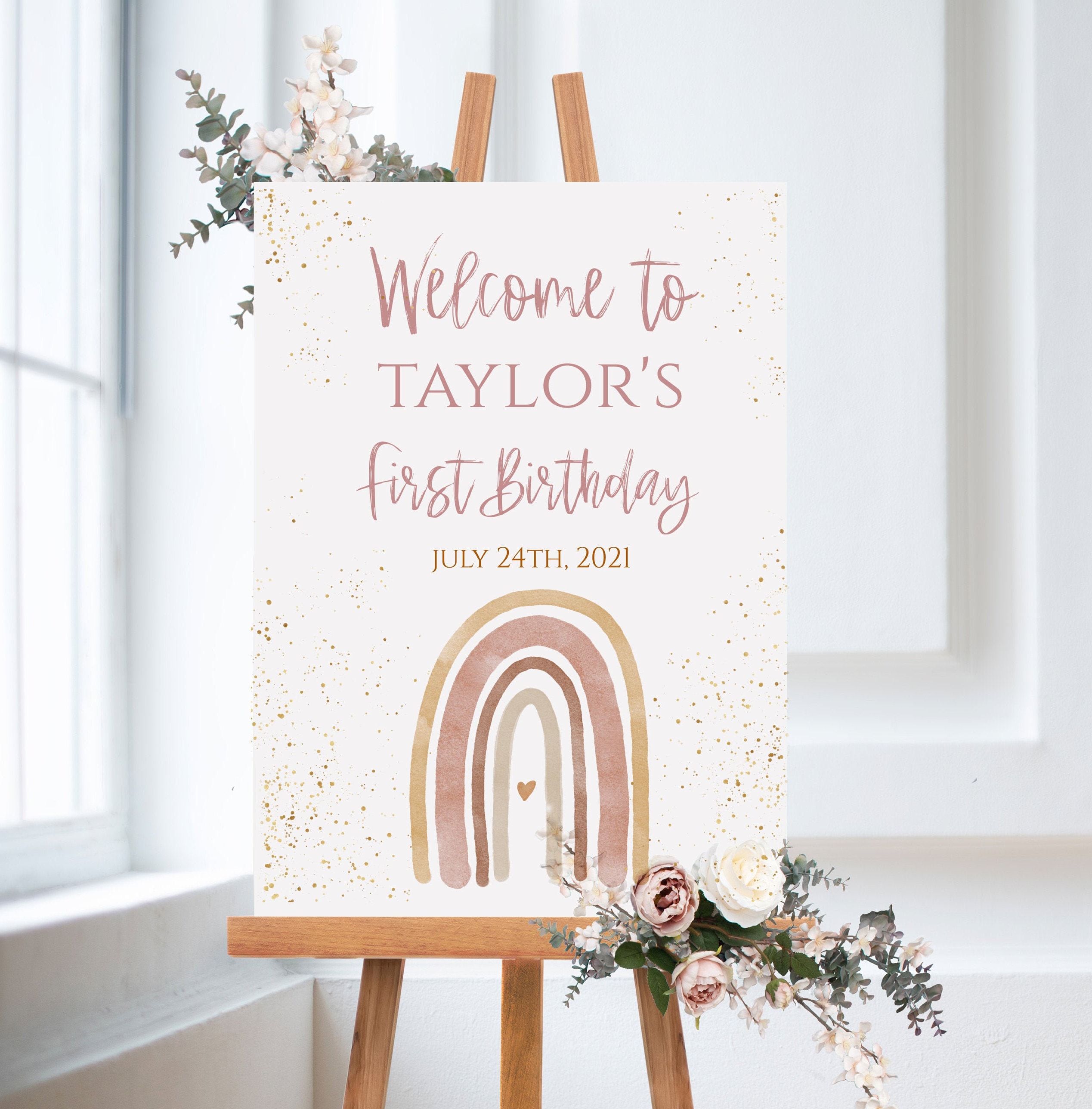 Modern Rainbow Birthday Welcome Sign|printable Boho Rainbow Birthday ...