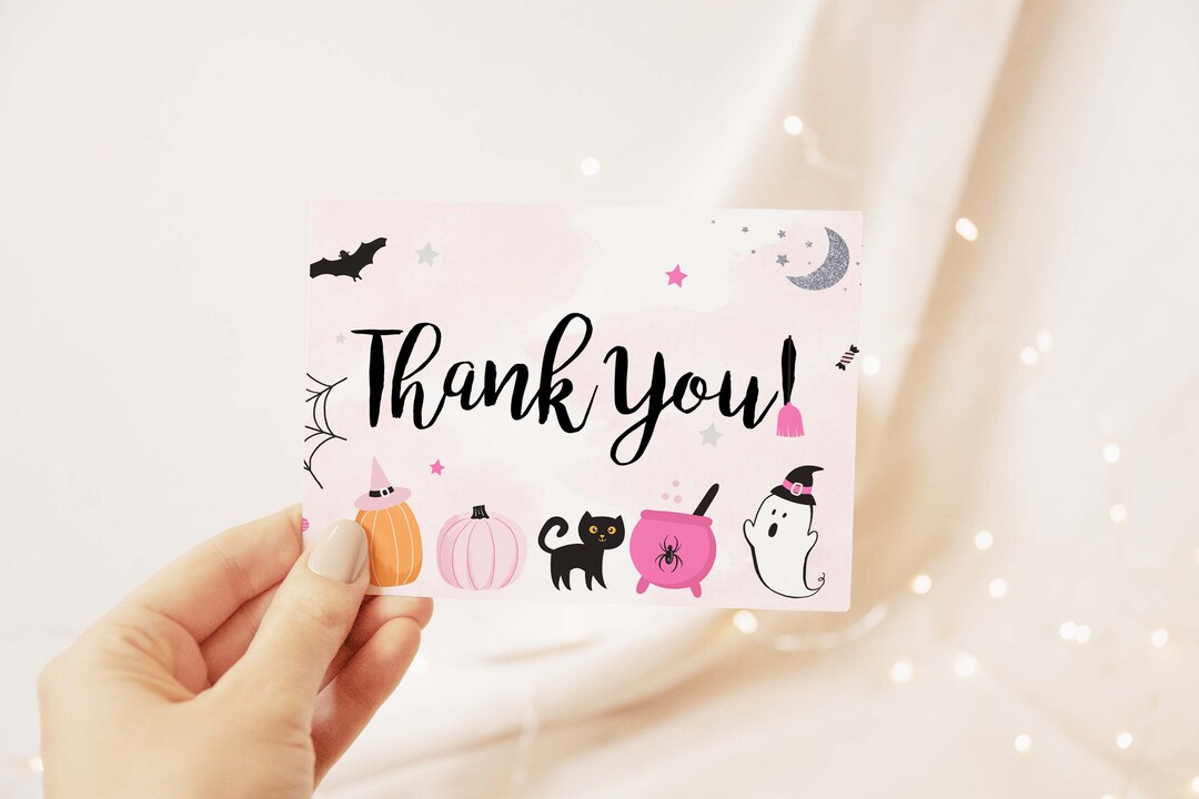 Ghost Halloween Thank You Card. Pink Halloween First Birthday Party ...