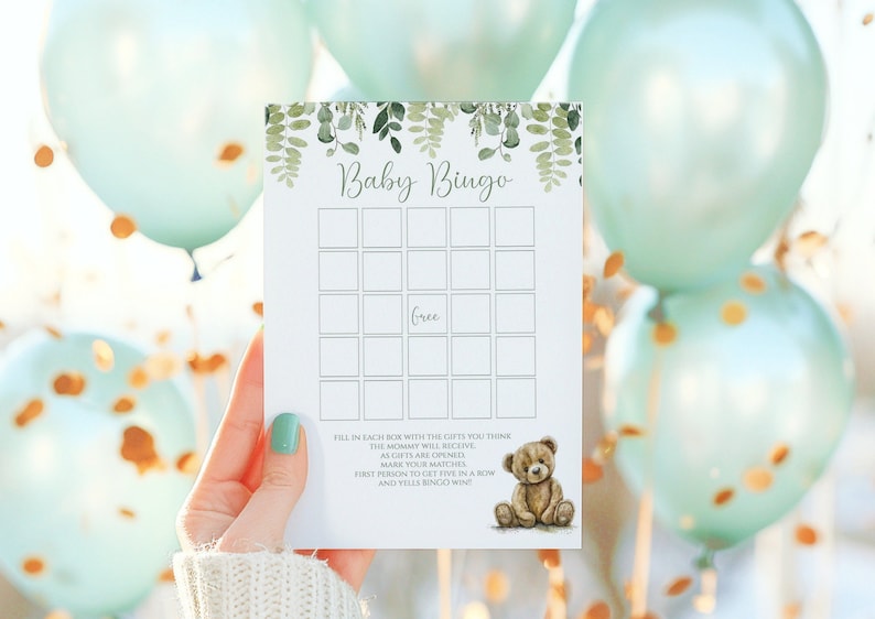 Bear Baby Shower Bingo Game Boy , Printable for a Gender Neutral Shower ...