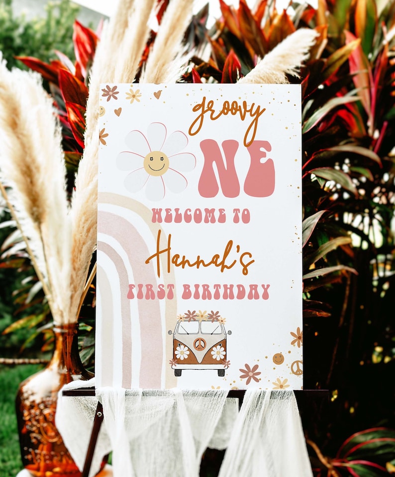Groovy One Retro Welcome Sign Retro Hippie Van Birthday - Etsy