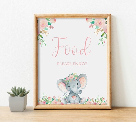 Elephant Food Sign Sign Food Station Pink Floral Elephant | Etsy