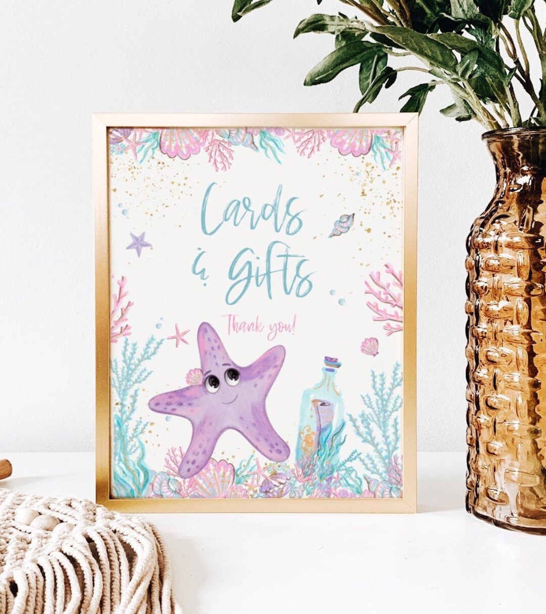 Pastel Mermaid Cards & Gifts Sign, Under the Sea Gift Table Sign ...