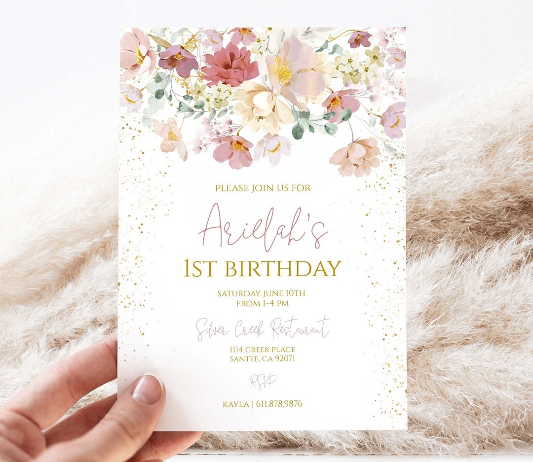 Floral First Birthday Invitation | Editable Garden Floral Invite ...
