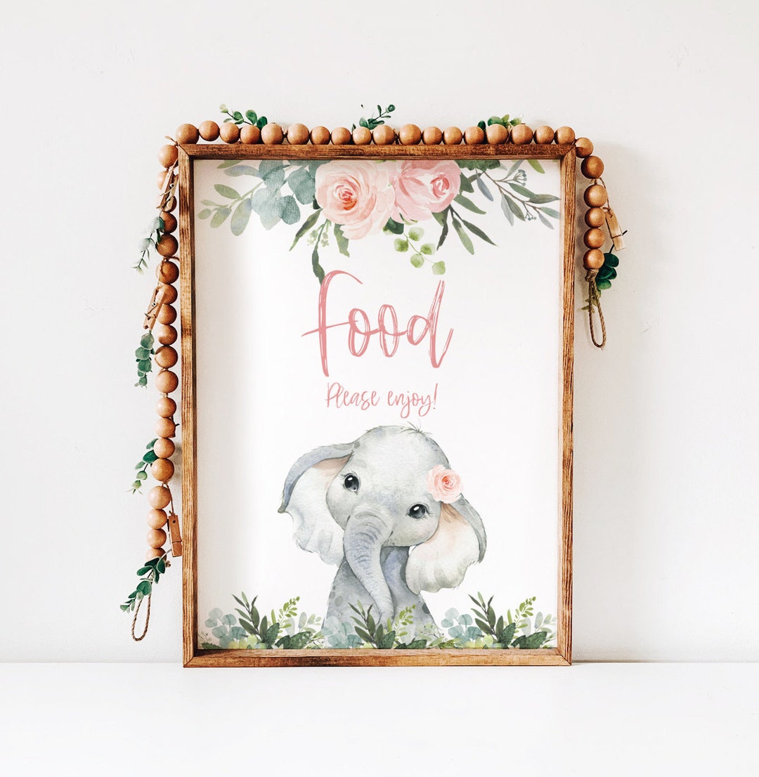 Floral Safari Jungle Animal Food Sign, Food Station, Sage Greenery Gold ...