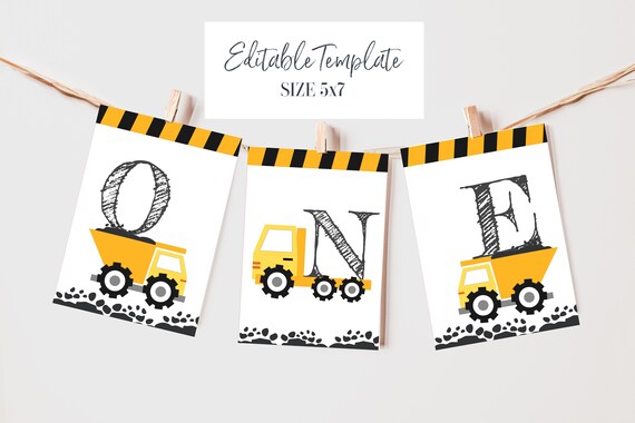 Editable Construction Printable Banner First | Etsy