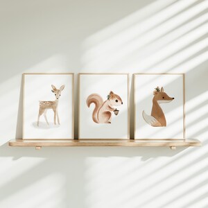 Boho Woodland Watercolor Prints, Floral Animal Nursery Wall Art, Girl's ...