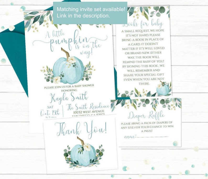 Blue Pumpkin Baby Shower Backdrop for Boy Greenery Pumpkin - Etsy