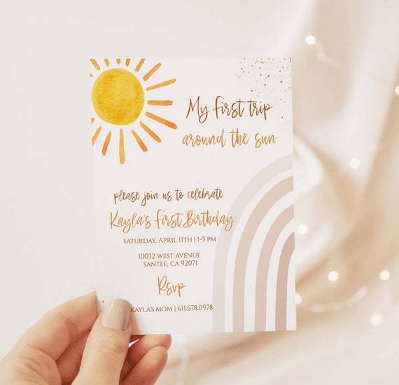 First Trip Around the Sun Birthday Invitation Editable - Etsy
