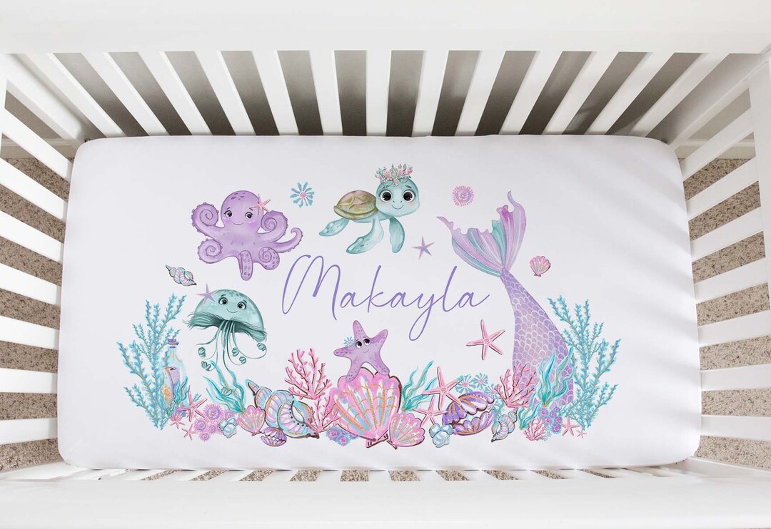 Mermaid Under the Sea Crib Sheet, Personalized Nursery Bedding, Girl ...