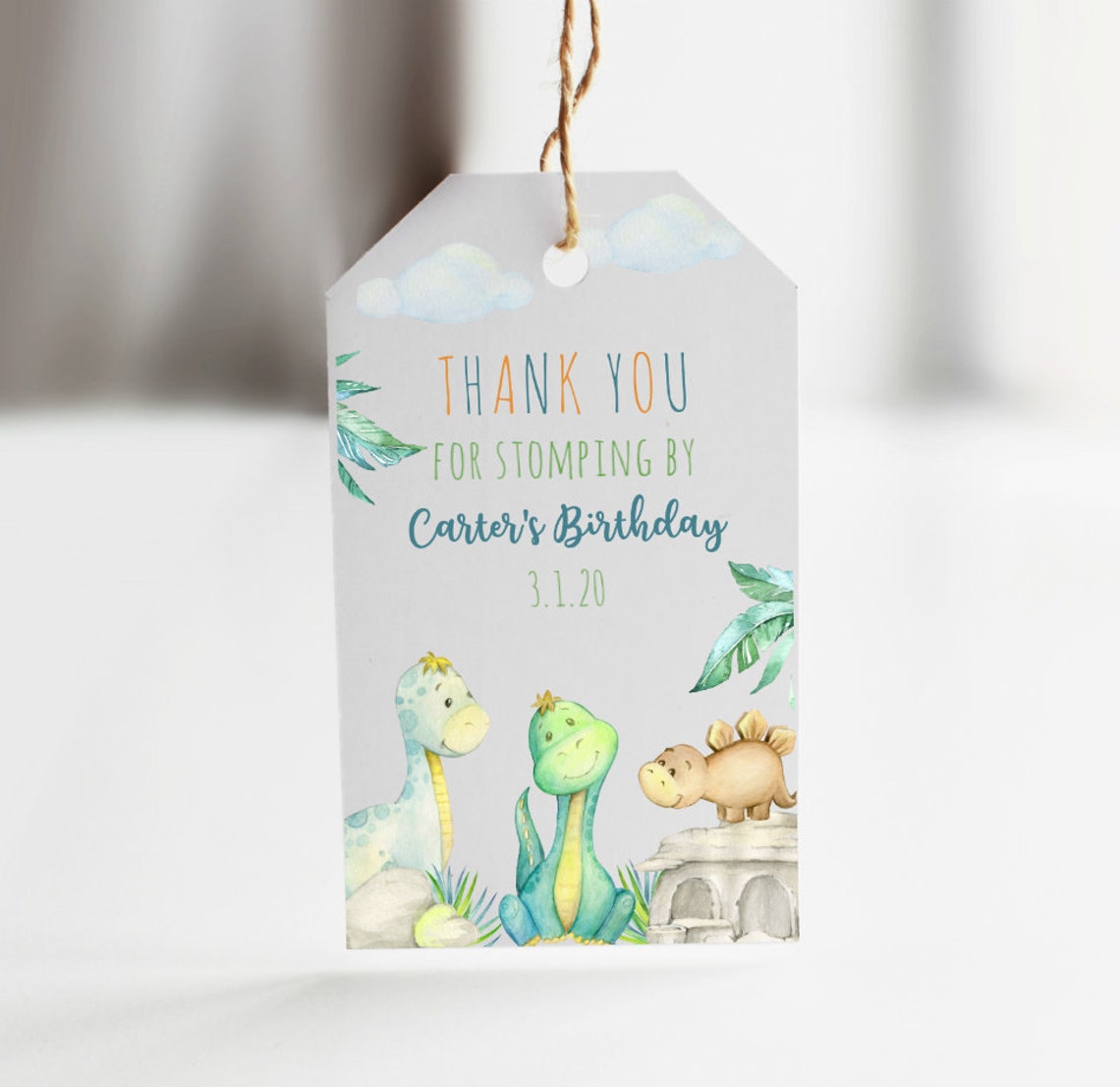 Editable Dino Thank You Party Tags, Birthday Favor Gift Tags, Dinosaur ...