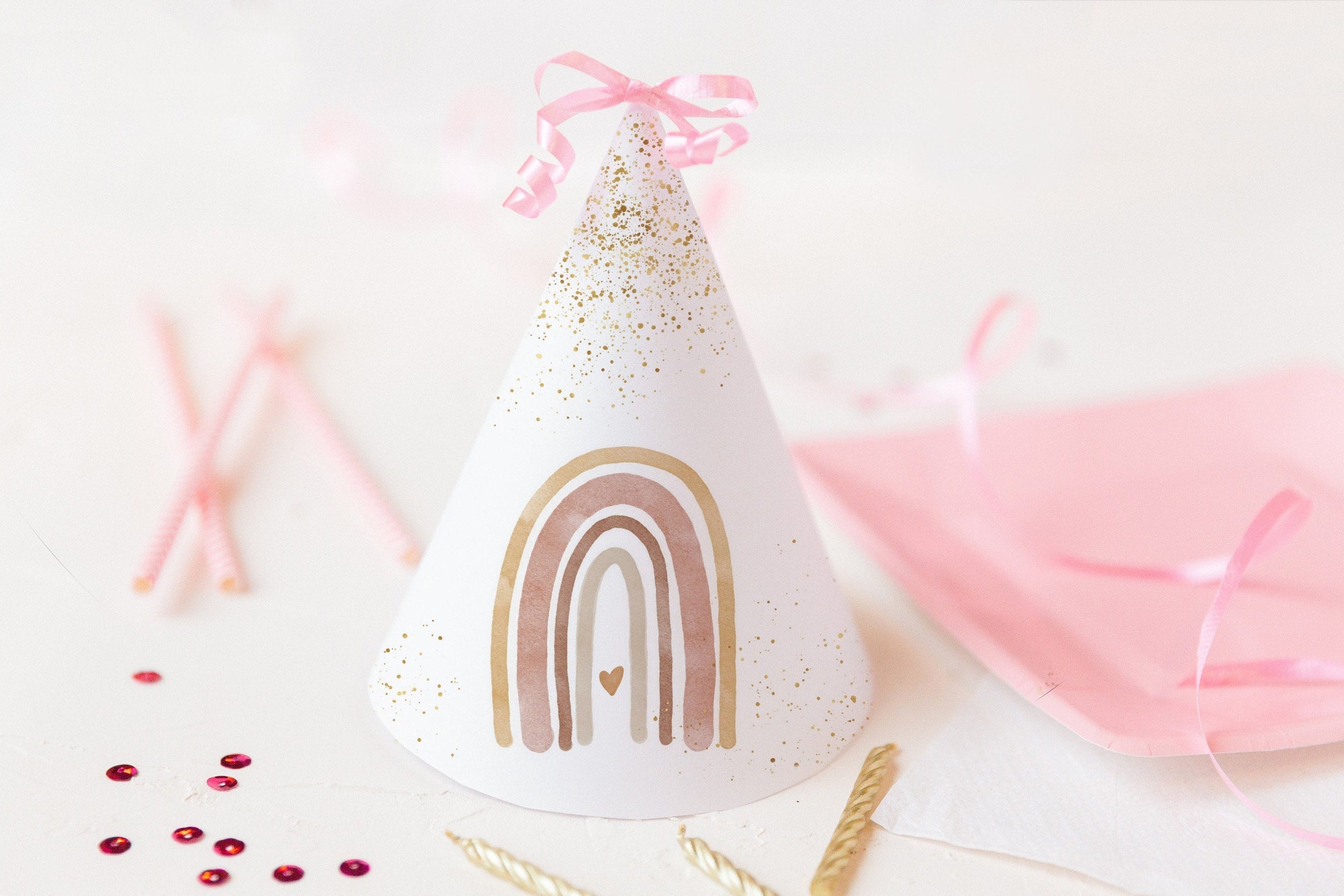 Printable Boho Rainbow Birthday Party Hat Blush 1st Birthday | Etsy