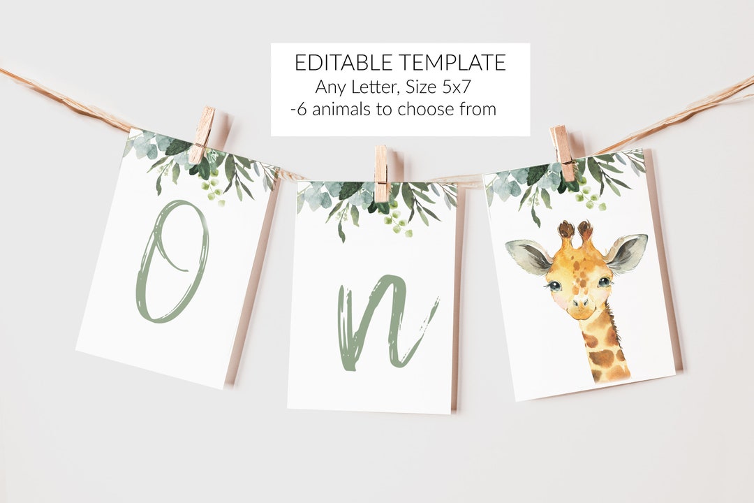 Editable Safari Jungle Banner- First Birthday| Editable Wild One Banner ...