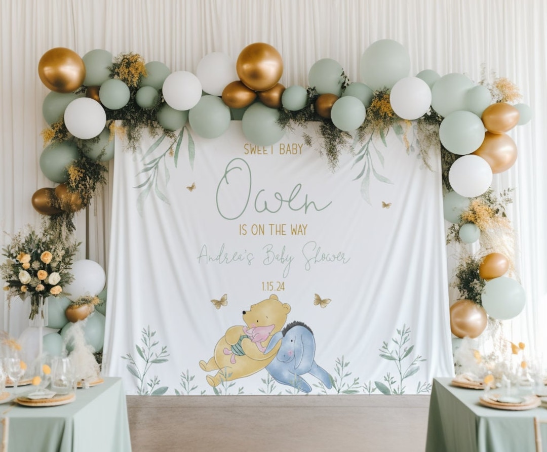 Winnie the Pooh Baby Shower Backdrop, Personalized Pooh Backdrop for ...