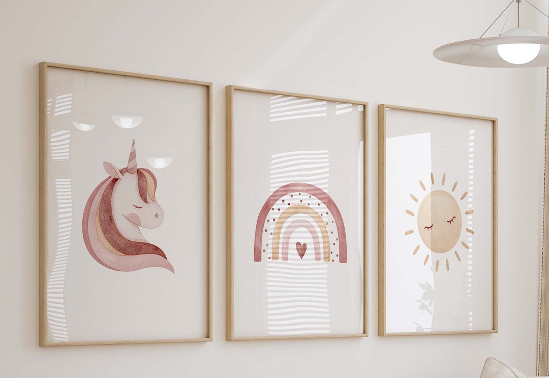 Unicorn Nursery Prints, Rainbow Sunshine Nursery Wall Art, Baby Girl ...