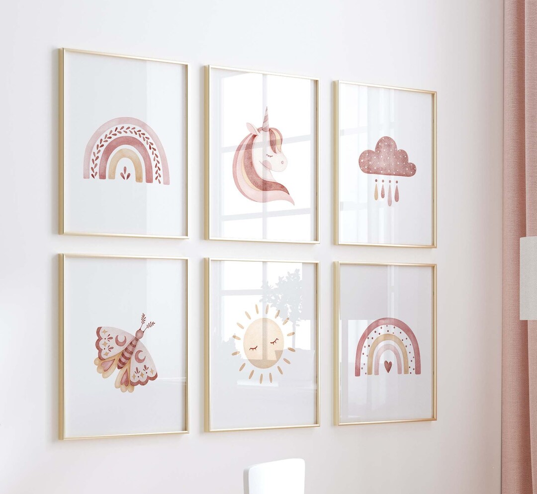 Set of 6 Unicorn Rainbow Nursery Wall Art Prints. Rainbow Nursery Decor ...