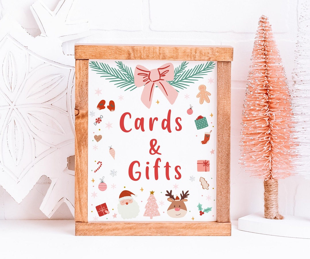 Printable Christmas Cards & Gifts Sign Pink and Red, Girl 1st Birthday ...